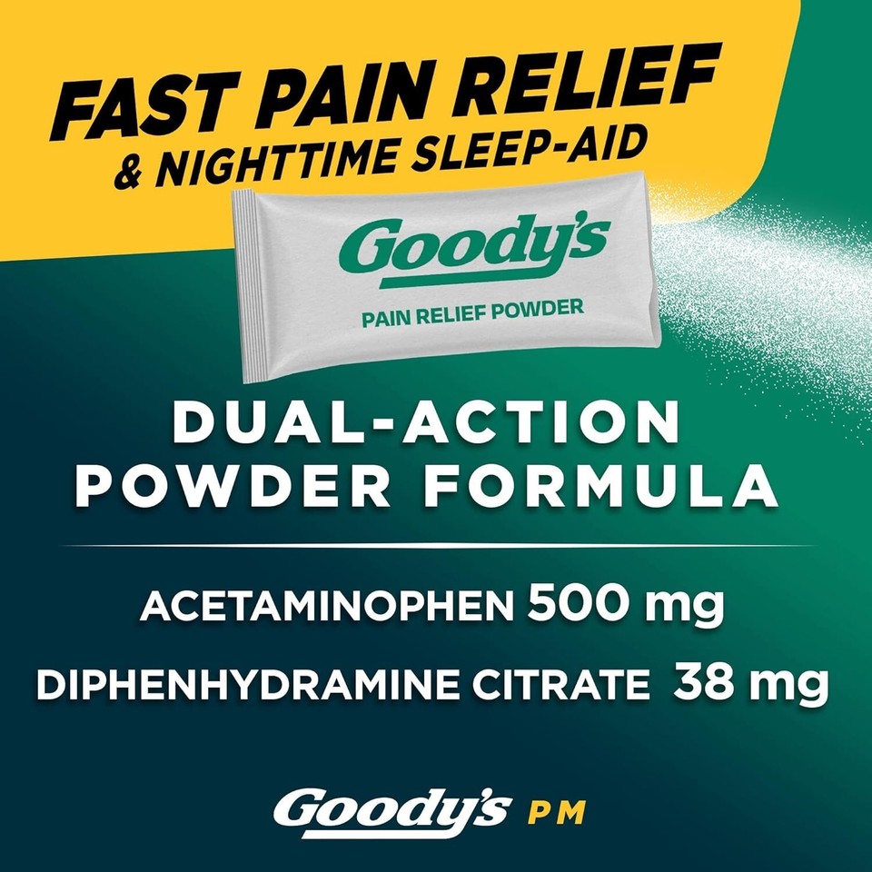 Goody's PM Nighttime Powder, Acetaminophen 500mg, 16 Count (Pack of 1 ...