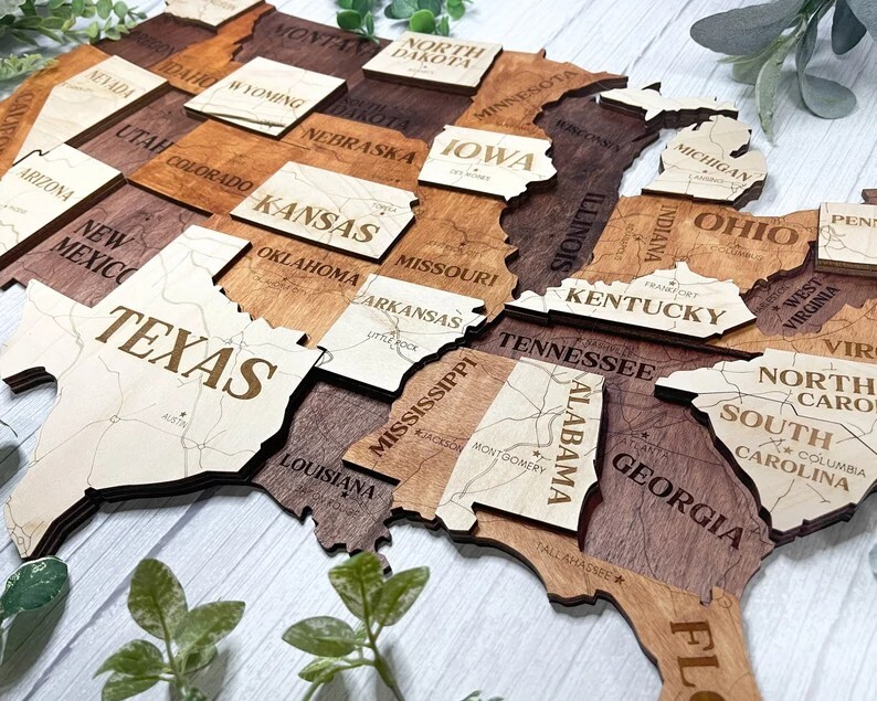 3D Wooden USA Map Wall Art, Wood United States Map with 17"x27" | eBay