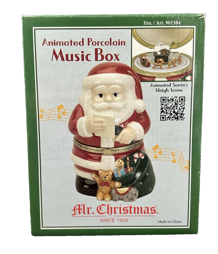 Mr. Christmas Santa Animated Porcelain Music Box Plays Jingle Bells New ...