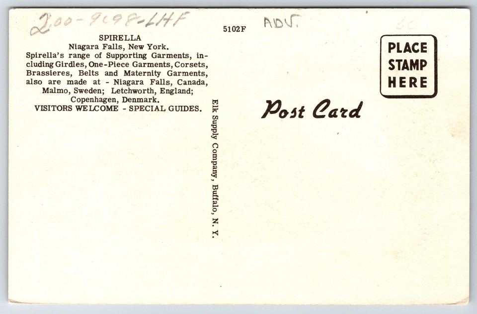 Niagara Falls New York~Spirella Clothing Factory~Falls Inset~1940 Linen ...