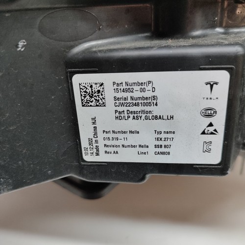 TESLA MODEL 3 2023 Front Left Headlight 1514952-00-D | eBay