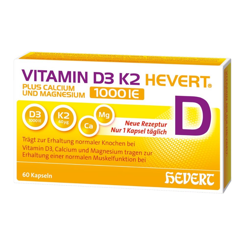 Vitamin D3 K2 Hevert plus Calcium und Magnesium 1.000 60 St. Kapseln ...