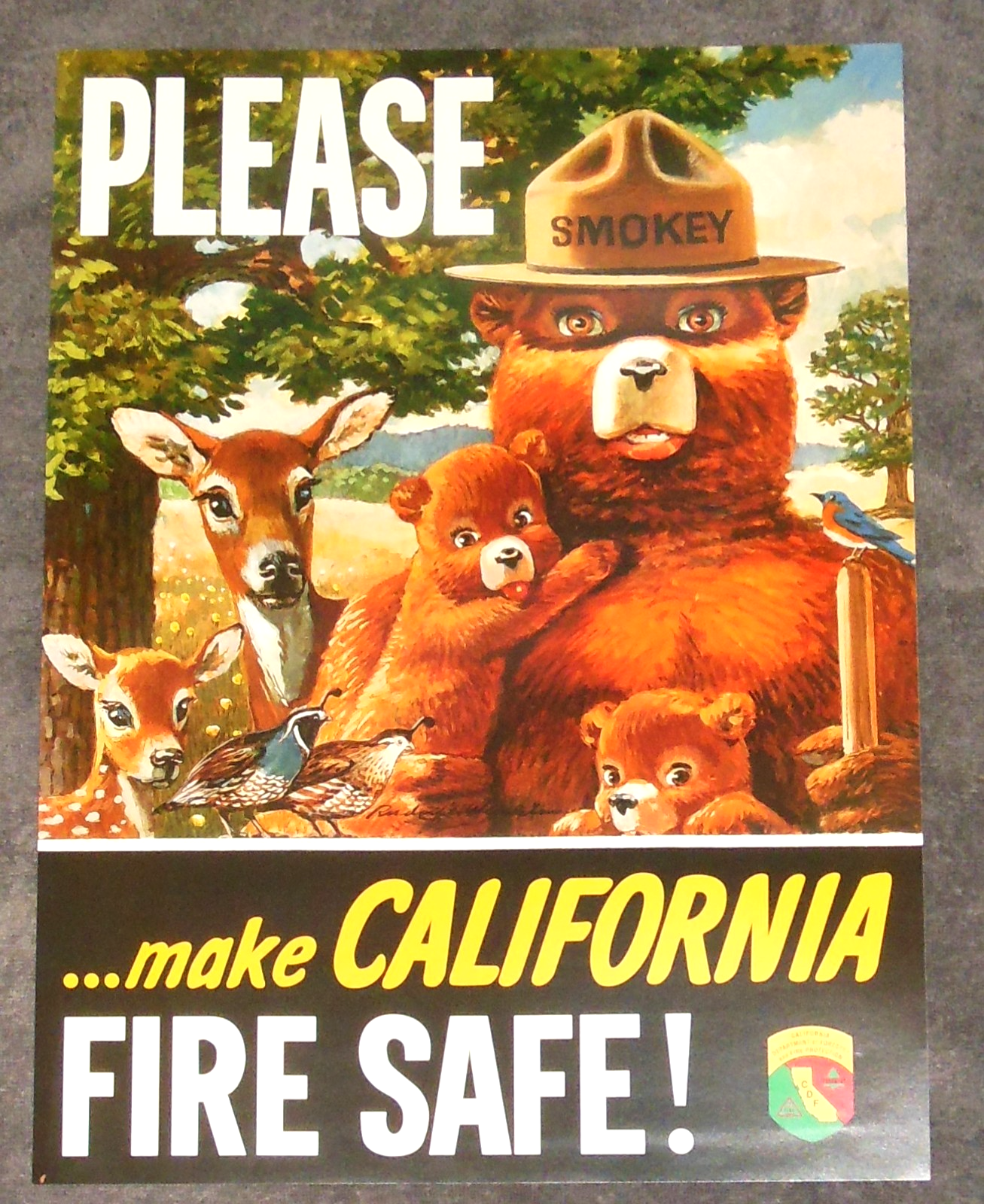 Vtg SMOKEY BEAR & RUDOLPH WENDELIN Poster PLEASE ... Make California ...