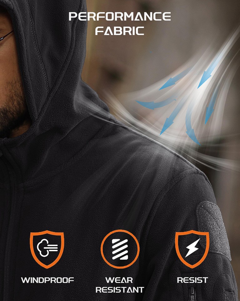 Men's Winter Fleece Jacket Full-Zip Up Outdoor Windproof Hooded Warm ...