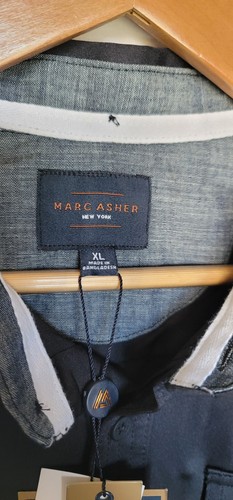 Marc Asher New York Mens Navy Button Shirt Pocket Rolltab Nwt 2081 | eBay
