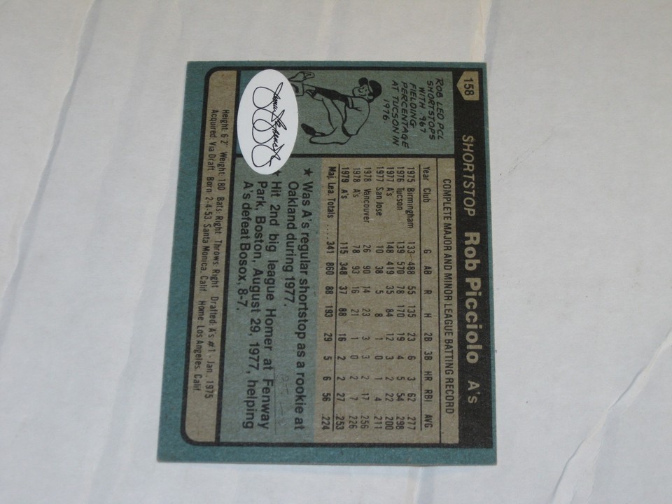 Rob Picciolo Autographed Baseball Card | eBay