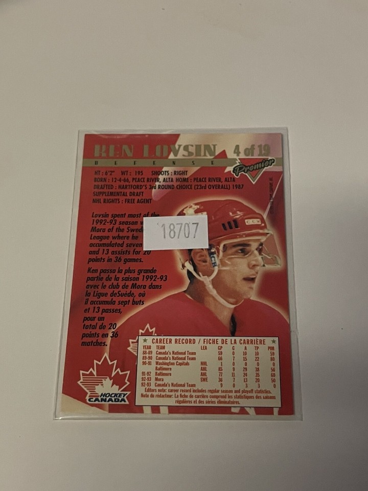 1993-94 OPC Premier Team Canada #4 Ken Lovsin **018707 | eBay