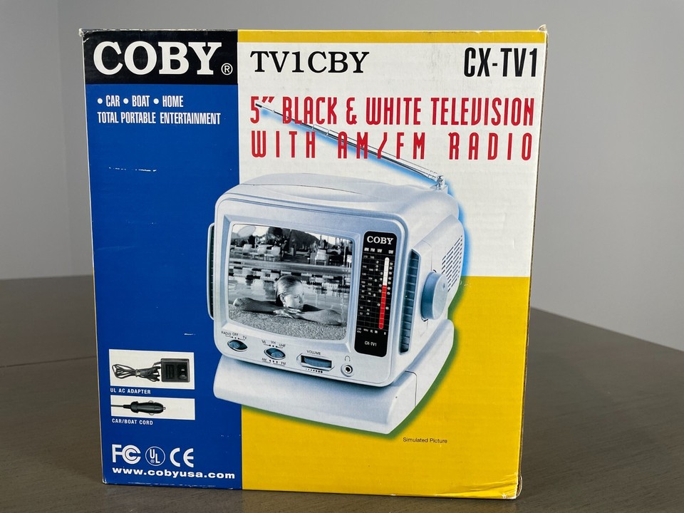 Coby Portable 5" B&W TV with AM/FM Radio - NEVER USED - TV1CBY CX-TV1 ...