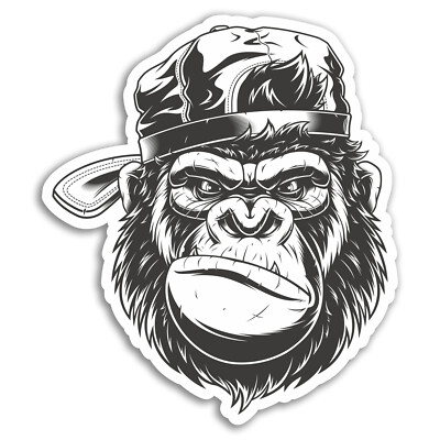 2 x 10cm Grumpy Gorilla Vinyl Stickers - Monkey Sticker Laptop Luggage ...