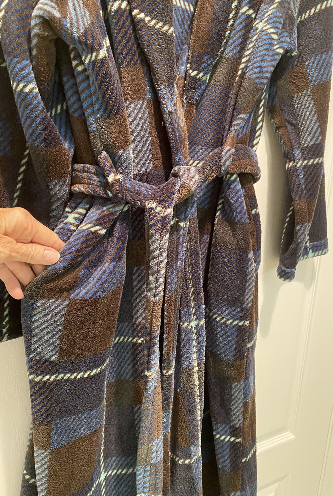 Hotel Spa Collection Men's Plush Robe One Size Plaid … - Gem