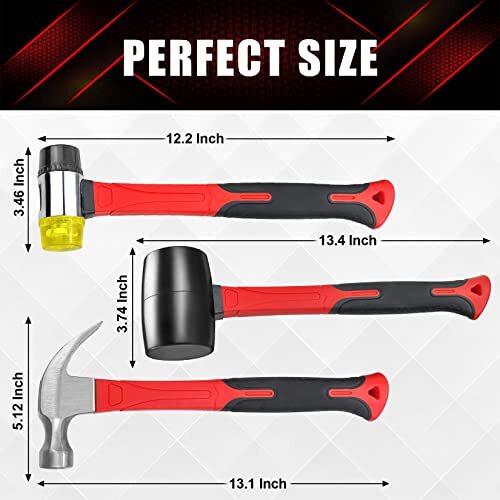 3 Pcs Hammer Set,16oz Rubber Mallet,16oz Claw Hammer and 40mm Double ...