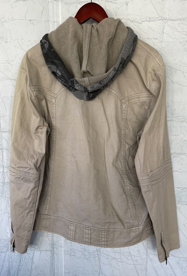 Mens House Of Howe Hooded Button Up Jacket Sz L Khaki Beige Coat ...
