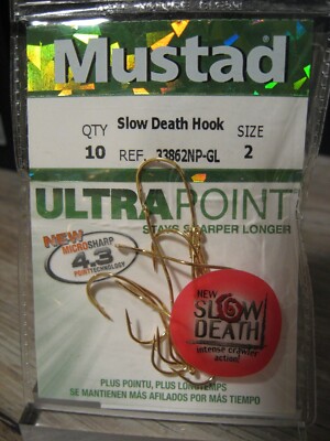 10 Mustad Slow Death Fish Hooks - 33862NP-GL - Size 2 - Gold | eBay