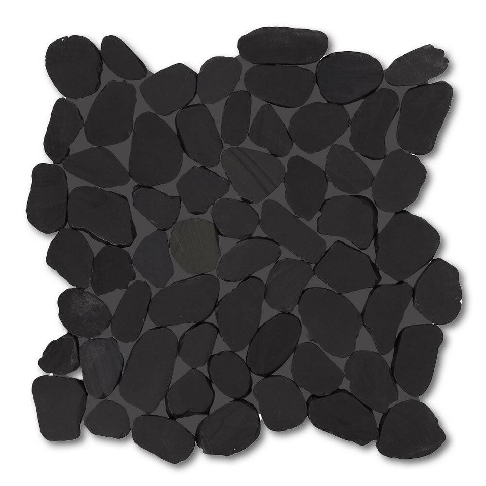 Black Natural Stone Mosaic Tile Pebble Oasis Stark Pebble Tumbled ...