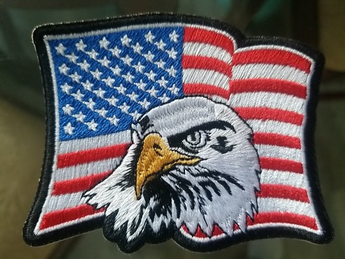 BALD EAGLE AMERICAN FLAG PATCH USA PATRIOTIC applique embroidered iron ...