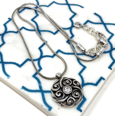 BRIGHTON Silver Scroll Design Swarovski Crystal Center Necklace | eBay