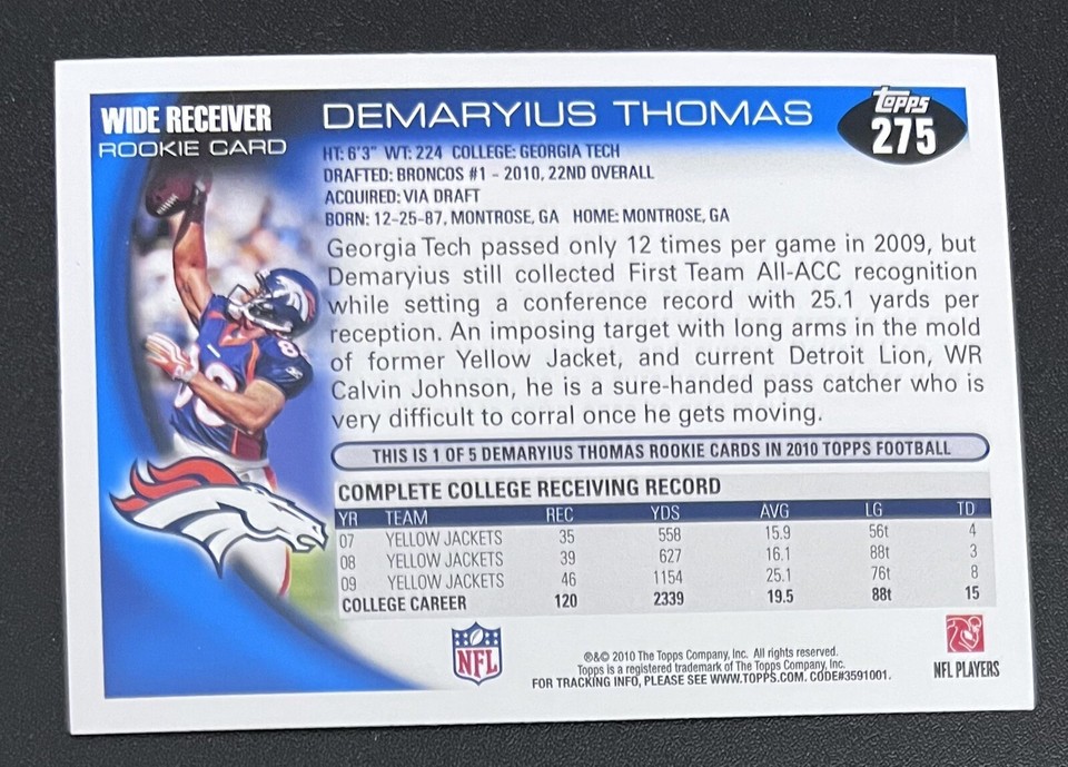 Demaryius Thomas 2010 Topps ROOKIE #275 - Denver Broncos B | eBay