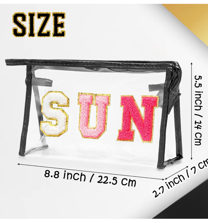 Preppy Patch SUN Varsity Letter Cosmetic Toiletry Bag Transparent PVC ...