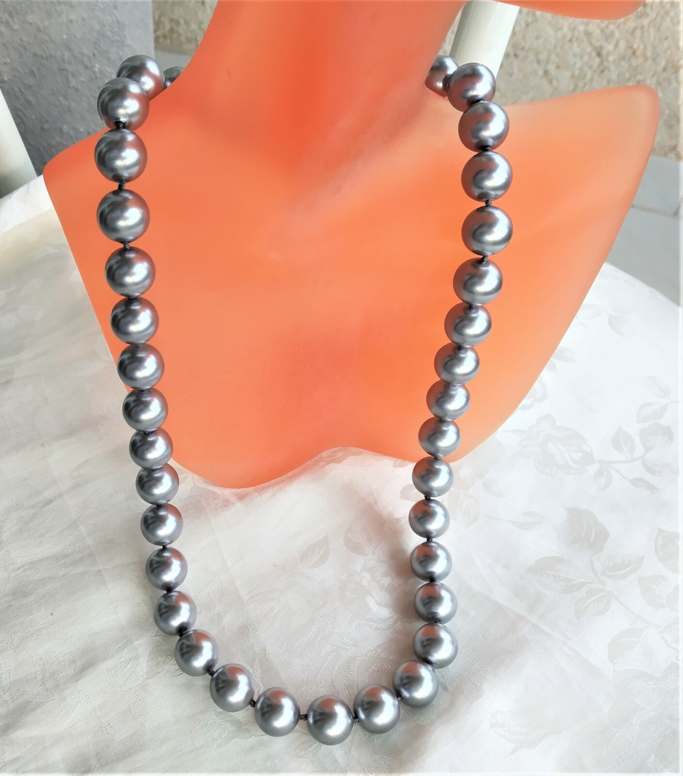 GRAY MAJORCA/MALLORCA PEARL NECKLACE 12MM MAGNETIC CLASP STYLE VINTAGE ...