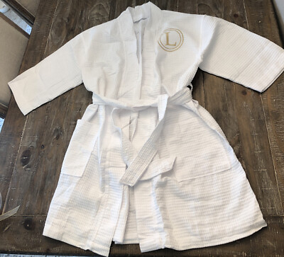 White Waffle Kid's Robe With L Monogram One Size | eBay