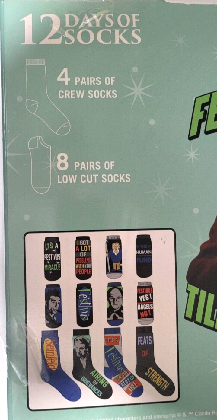 Seinfeld Men's Socks 12 Pack Large Shoe 6-12 4 Crew 8 Quarter Gift Box ...