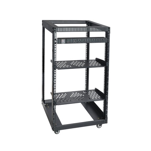 RIVECO 18U Open Frame Server Rack with Brake Casters + PDU (8 Outlets ...