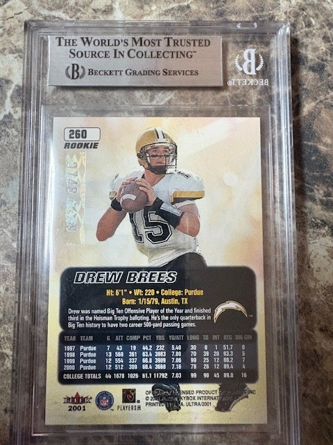 Drew Brees Rookie Card; San Diego Chargers; New Orleans Saints; BGS ...