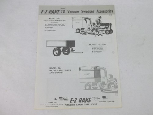 E-Z Rake Brochure E-Z Vac model 70 Vacuum Sweeper Model 75 & 20 Cart | eBay
