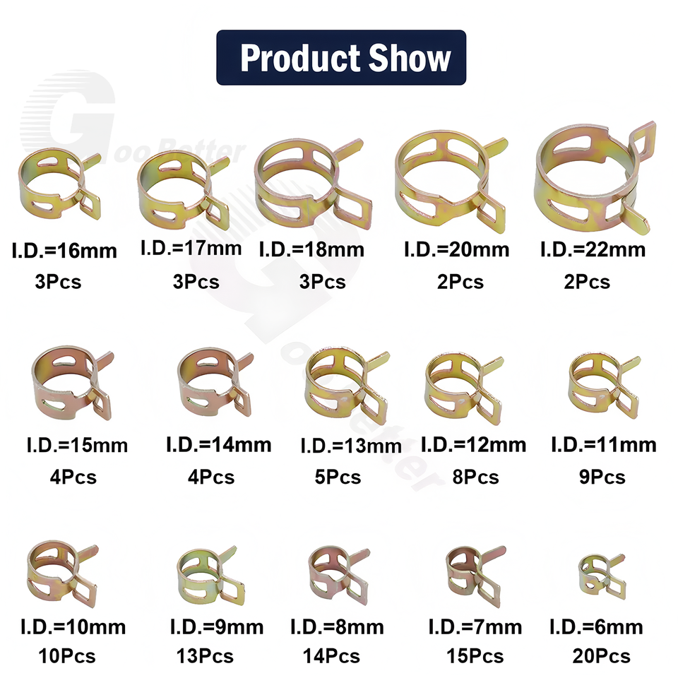 115PCS Hose Clamps Assortment Kit Spring Steel Clip Water Fuel Tube Air ...