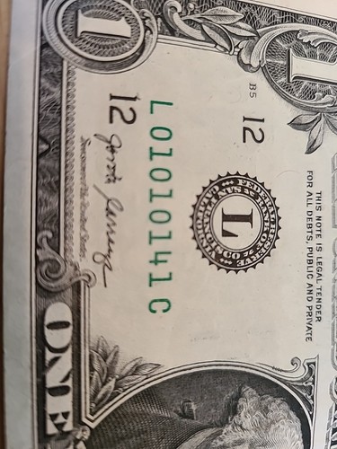 01010141. (NEAR SUPER REPEATER, TRUE BINARY) $1 FRN Fancy Serial Number ...