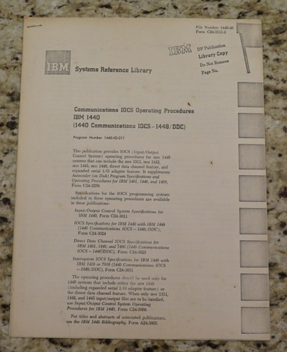 Vintage IBM System / 1440 Communications IOCS - 1448/DDC Circa 1960s | eBay