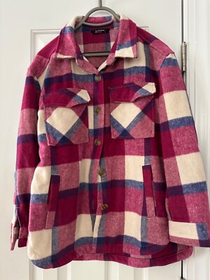 Member's Mark Shacket Shirt Jacket Womens Size S Pink Plaid Wool Blend ...