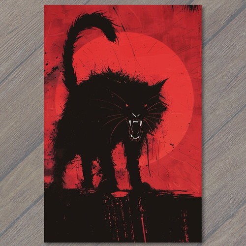 4x6" Black Cat Angry Weird Creepy Pet Unusual Cute Scary Strange Fun ...