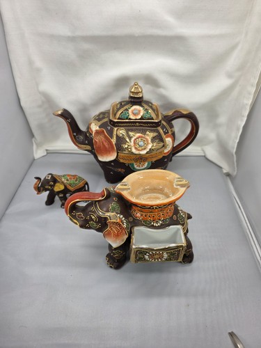 Vintage SATSUMA STYLE THREE ELEPHANT FIGURAL SET | eBay