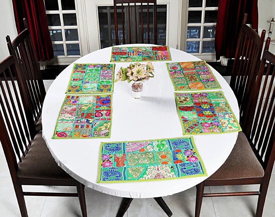 Patchwork Table Cloth 6 Pcs Decorative Tea Table Mat Embroidery Cotton Placemat | eBay
