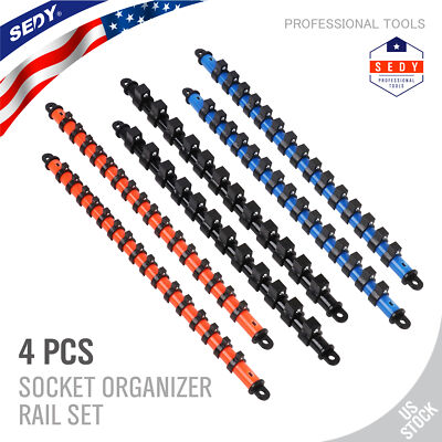 6PC ABS Socket Organizer 360° Swivel Rail Rack Holder 1/4" 3/8" 1/2 ...