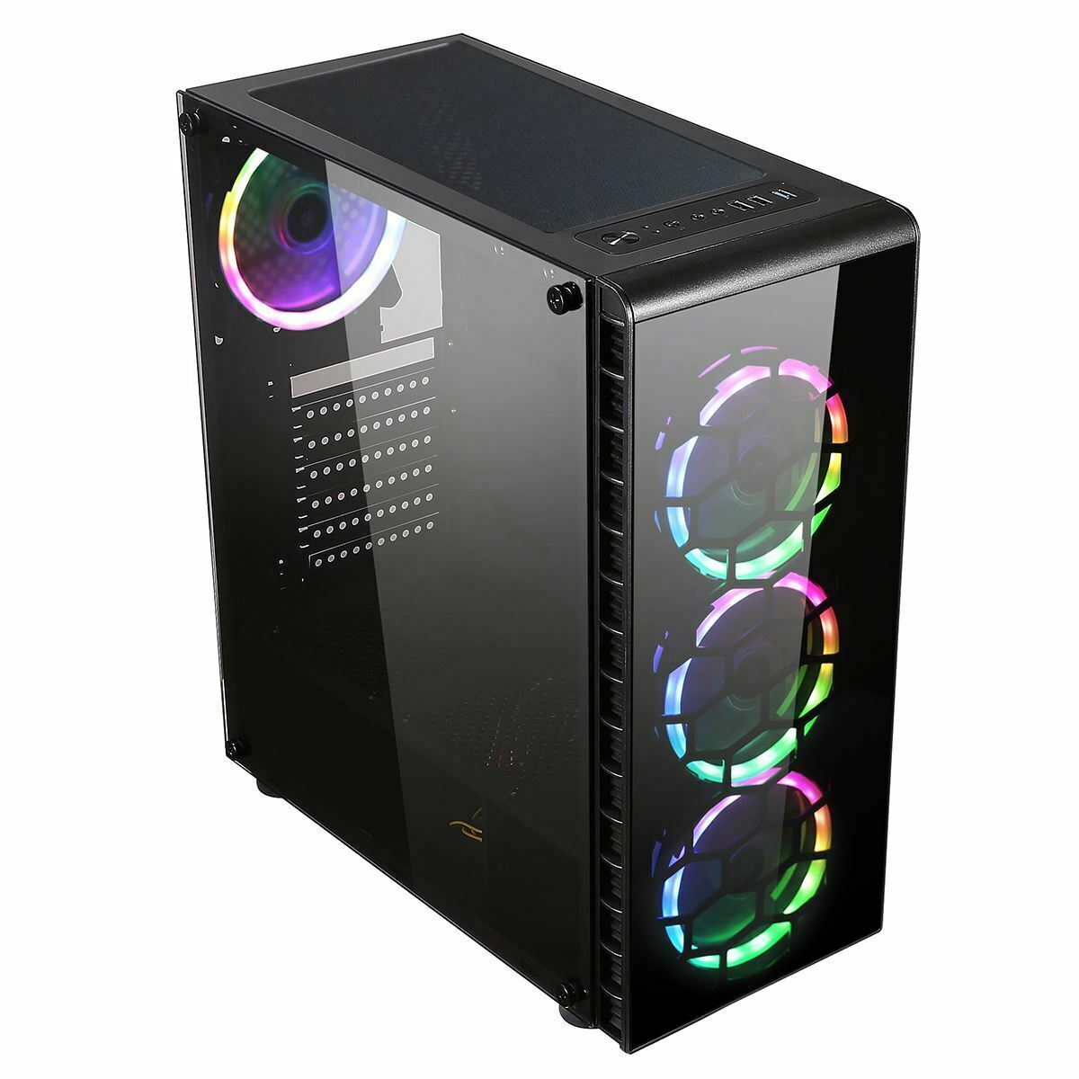 CiT Raider Gaming PC Case 4x Halo Spectrum RGB LED Fans Tempered Glass ...