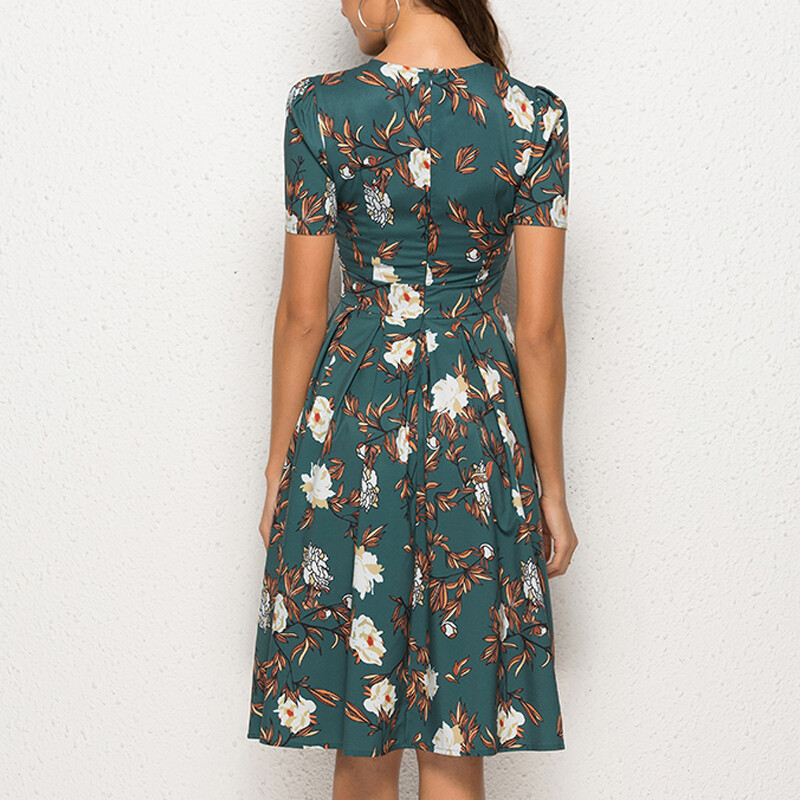 Women Boho Floral Short Sleeve Mini Dress Ladies Casual Slim Holiday