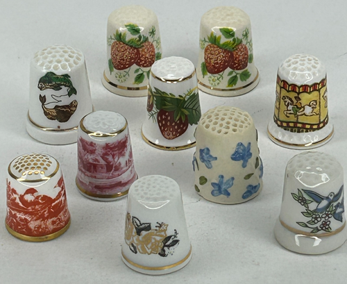 Vintage Ceramic Porcelain Thimbles Lot of 10 Floral Scenery Fruit Fish ...