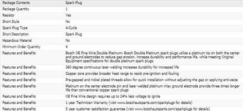 6 New Bosch Double Platinum Spark Plugs For 1993-1997 EAGLE VISION V6-3 ...