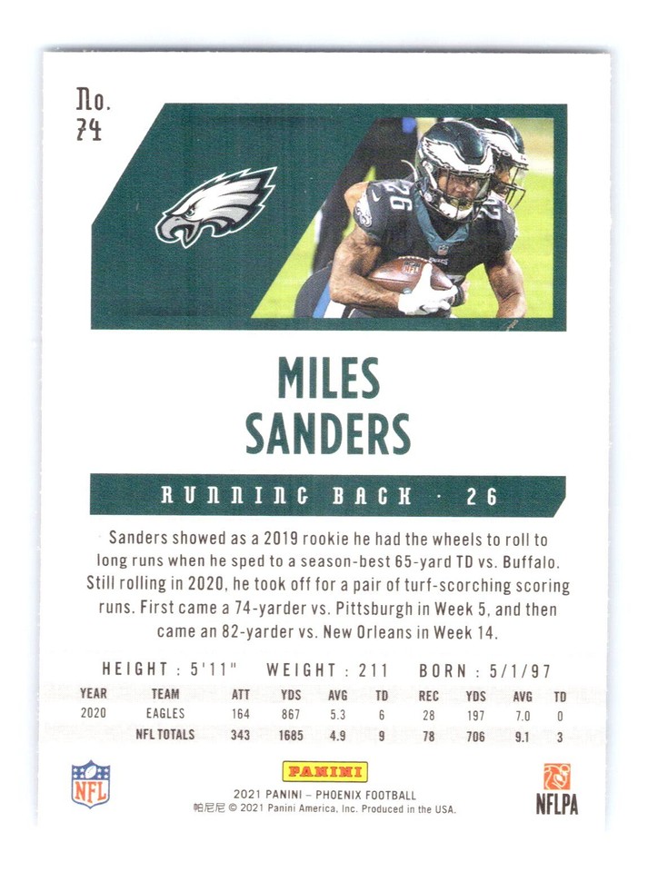 2021 Phoenix #74 Miles Sanders Fireburst Eagles Mint | eBay