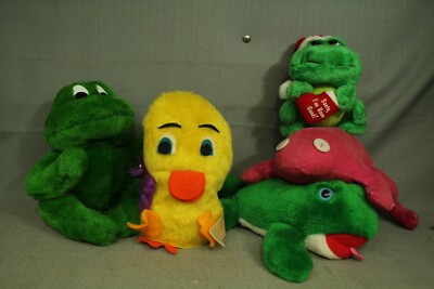 4 Frogs stuffed animals plush toys rare Acme frog vintage Pink ...