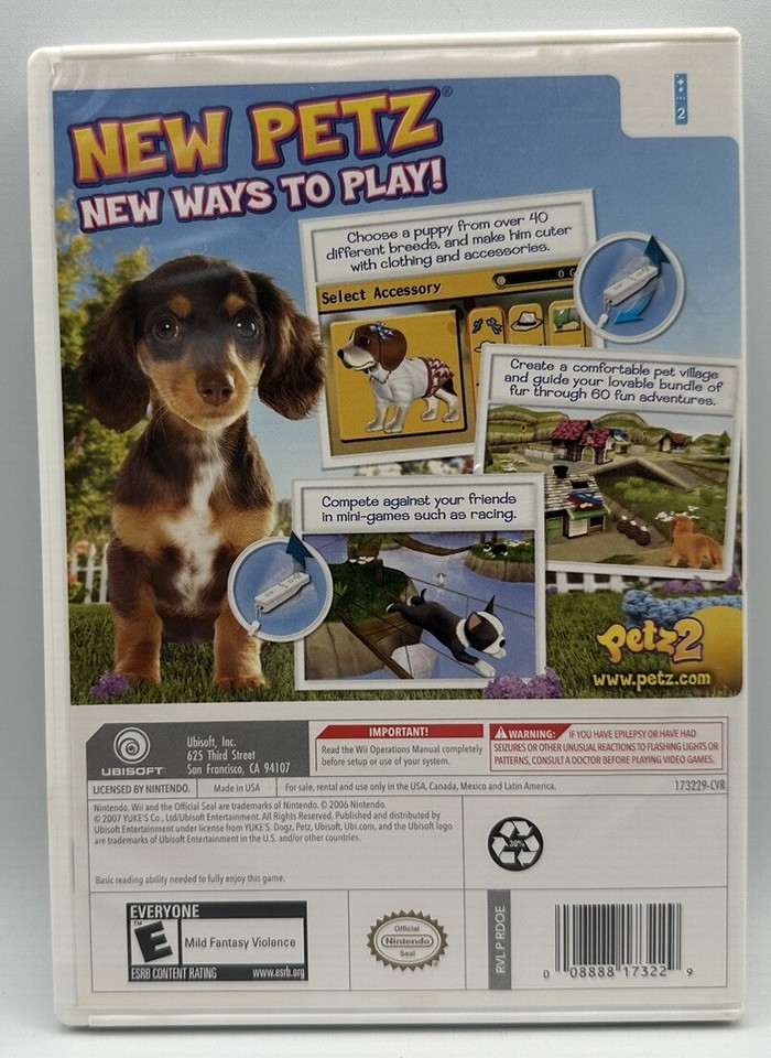 Petz Dogs 2 Wii Ubisoft Rated E Nintendo Free Shipping W/Manual 2006 ...