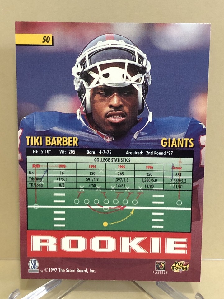 TIKI BARBER 1997 Score Board NFL Playbook Rookies #50 New York Giants ...
