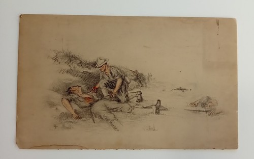 WW1 FIELD BATTLE SKETCH DRAWING SCENE DYING SOLDIERS IN TRENCH SIGNED ...