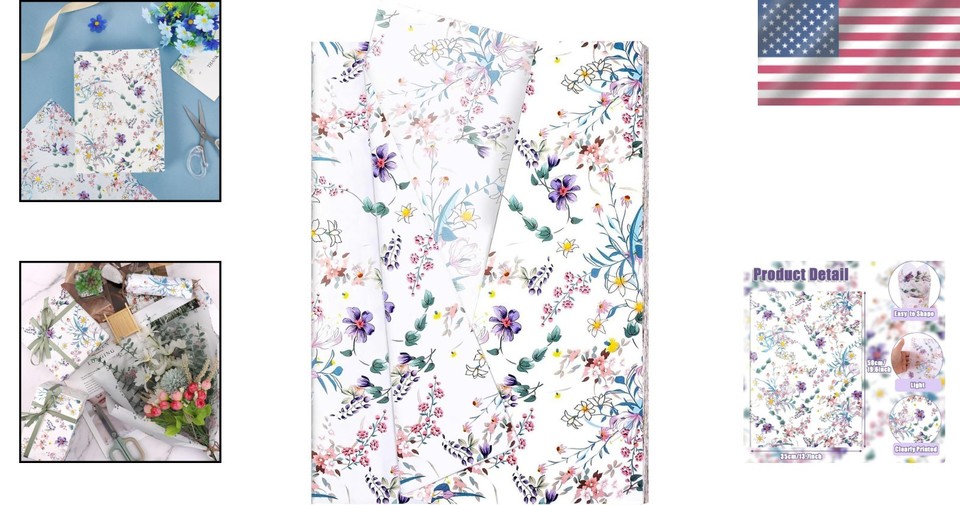 Durable Flower-Patterned Tissue Paper - 20 Sheets, Perfect for Special ...