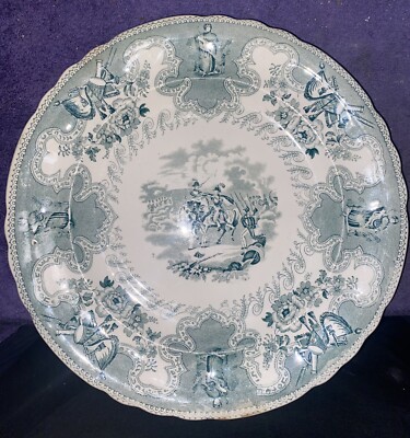c1850 Texian Campaigne 8.25" Green Transferware Staffordshire James ...