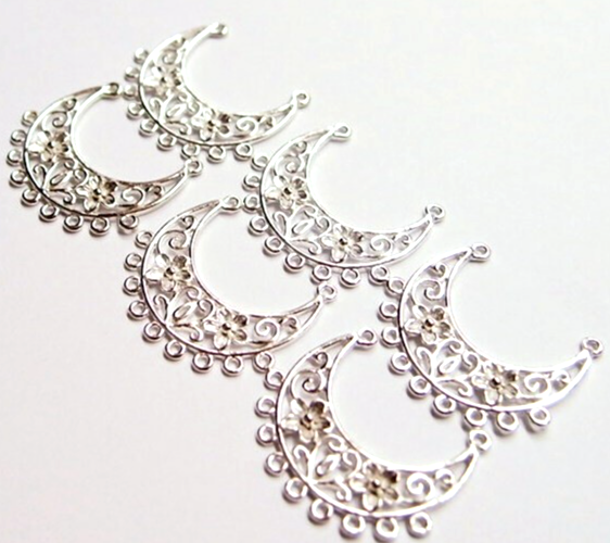 25 Vintage Shiny Silver Half Moon Floral Hearts Jewelry Connectors ...