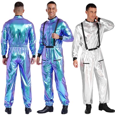 Men Jumpsuit One-piece Catsuit Shiny Bodysuit Ball Rompers Party ...