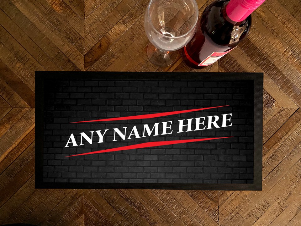 Personalised Bar runner mat - Black Brick Red Beer Label Bar mat Home ...